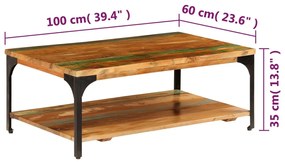 vidaXL Konferenční stolek s policí 100 x 60 x 35 cm recyklovaný masiv