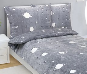 Bellatex Povlečení MIKROFLANEL 140x200, 70x90 cm Vesmír Šedá,Bílá