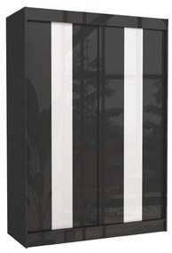 Posuvná skříň s lacobel KAREN Šířka: 200, Hlavní barva: Bílá, Další barva: Černý Lacobel