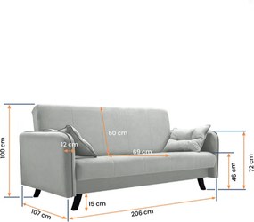 IDZ Rozkládací pohovka PRIMO, 206 cm Barva látky: Šedá (Mil 7380)