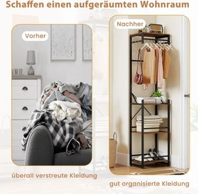 Costway Volně stojící věšák na kabáty slim Hallový strom s 4 policemi 6 háky a 3