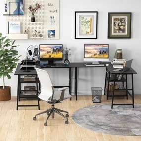 Costway Desk Rohový stůl ve tvaru L se zásuvkami a USB porty – 120 × 120 × 75 cm