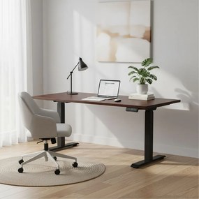 Výškově nastavitelný stůl OfficeTech D, 160 x 80 cm, černá podnož, wenge