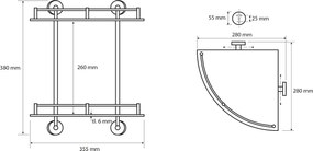 Sapho, X-ROUND E polička sklo roh dvojitá s hrazdou 270x390x270mm, chrom, XR604