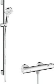 Hansgrohe Crometta, Vario sprchová souprava na zeď s termostatem Ecostat 1001 CL a sprchovou tyčí 90 cm, bílá/chromová, HAN-27813400
