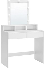 VASAGLE Toaletní stolek se zrcadlem a žárovkami, 80 x 145 x 40 cm, bílý