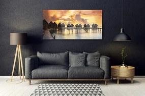 akrylový obraz Moře Prázdniny Domky 120x60 cm