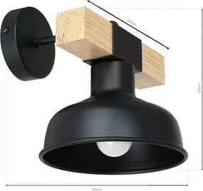 Nástěnné svítidlo Faro1, 1x černé kovové stínítko, b/dřevo