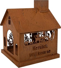 Rezavý svícen ve tvaru domku Rustic Charm- 17*17*22 cm