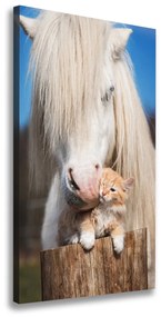 Wallmuralia Vertikální Foto obraz na plátně Bílý kůň s kočkou 50x100