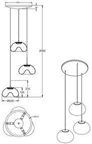 Fabas 3755-47-241 Brena, závěsné svítidlo z čirého skla, 3x10W LED 2700/3000/4000K krokové stmívání, prům. 35cm