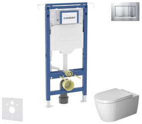 Geberit Duofix - Set předstěnové instalace, klozetu a sedátka Duravit ME by Starck, tlačítka Sigma20, Rimless, SoftClose, matný chrom/chrom SANI11CP2104