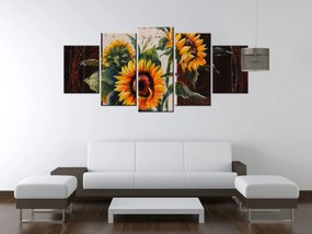 Gario Ručně malovaný obraz Skromné slunečnice - 5 dílný Rozměry: 150 x 105 cm