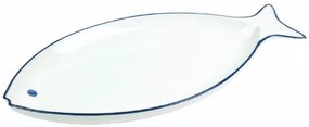 VILLA D’ESTE HOME TIVOLI Designový servírovací talíř Open Fish, bílá, modré lemování, 38 cm