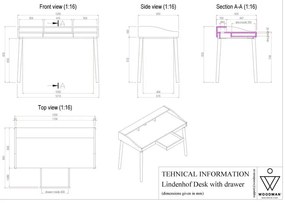Pracovní stůl se sekretářem 60x120 cm Lindenhof – Woodman