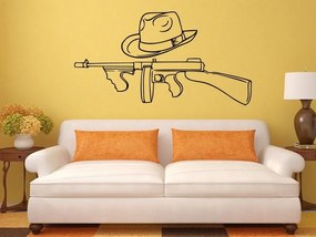 Samolepka na zeď Gangsterská zbraň a klobouk 1122