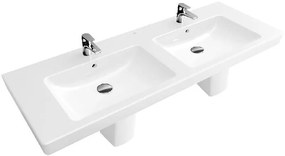 Villeroy & Boch Subway 2.0 - Dvojumyvadlo 130x47 cm, s přepadem a otvory pro baterie, bílá 7175D001