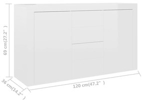 vidaXL Příborník bílý s vysokým leskem 120 x 36 x 69 cm dřevotříska