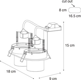 Sada 6 zapuštěných bodových svítidel bílá GU10 50mm 2-světlo - Installa
