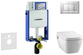 Geberit Kombifix - Modul pro závěsné WC s tlačítkem Sigma30, matný chrom/chrom + Tece One - sprchovací toaleta a sedátko, Rimless, SoftClose 110.302.00.5 NT7