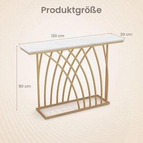 Costway Úzký konzolový stolek s mramorovým vzhledem a geometrickým kovovým rámem