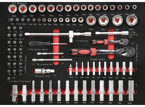 Pojízdný dílenský vozík na nářadí EXPERT, VČETNĚ NÁŘADÍ, 7 zásuvek, modrá