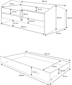 ADRK Furniture Postel s matrací a šuplíkem CASIMO CAT 140x70