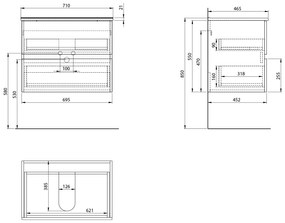 Aqualine Paneda Strip koupelnová skříňka 69,5 x 55 x 45,2 cm pod umyvadlo dub emporio hnědá PN370