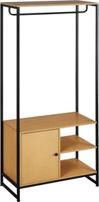 HOMCOM Stojan na oblečení se stylem průmyslového designu, skříň s vnitřní policí a 2 otevřenými bočními kompartmány, 80x40x180cm, Přírodní | Aosom