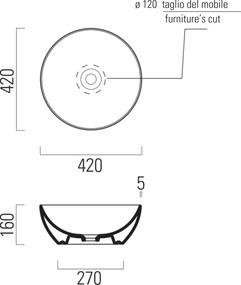 GSI, PURA keramické umyvadlo na desku, průměr 42 cm, černá matná, 885126