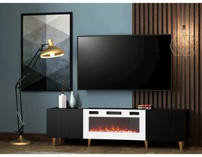 TV stolek Sinenko 180 s krbem, Barva: černý / černý + zlatý, Krb: bílý
