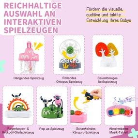 Costway Dětská houpačka a houpačka s 6 interaktivními hračkami, světly a růžovou