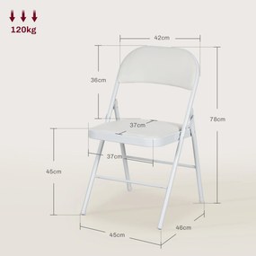HOMCOM Sada 2 skládacích židlí Skládací židle s opěrkou a ocelovým rámem pro obývací pokoj, kancelář, studovnu 45x46x78 cm Bílá