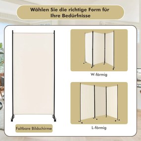 Costway 180 cm dělicí příčka na kolečkách Skládací zástěna s 3 volně
