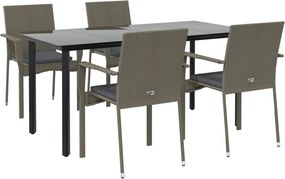 5dílný zahradní jídelní set s poduškami černý a šedý polyratan 3185140