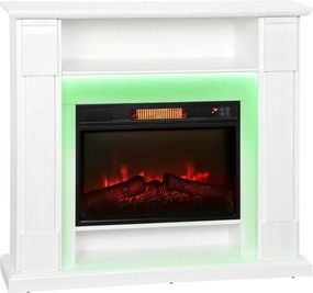 HOMCOM Elektrický krb s LED světly, realistický efekt plamenů, 1800W, krbový říms, 2 dálkové ovladače, sklo, bílá