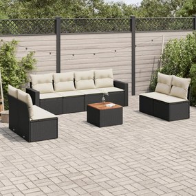 9dílná zahradní sedací souprava s poduškami černá polyratan 3256413