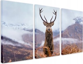 Obrazy na plátně do obývacího pokoje Triptych Jelen Mlhavá horská krajina 60x120