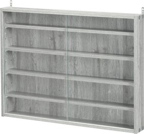 HOMCOM Vitrína na zeď 80 x 9,5 x 60 cm se 4 nastavitelnými policemi a 2 posuvnými skleněnými dveřmi, pro sbírku miniatur a aut, šedá