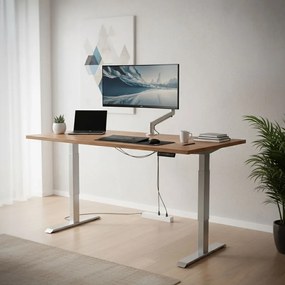 Výškově nastavitelný stůl OfficeTech D, 200 x 80 cm, šedá podnož, dub silverjack