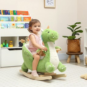 AIYAPLAY Houpací zvíře, Houpací dinosaurus, interaktivní zvuky zvířat, měkké výplně, dřevěný rám, 73 x 39 x 66 cm, Zelená