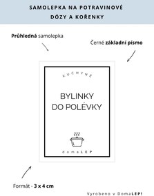 Samolepka na kořenky BYLINKY DO POLÉVKY průhledná 3 × 4 cm základní písmo