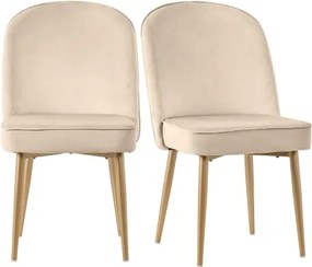 Aosom Sada 2 sametových jídelních židlí, ergonomický design s kovovými zlatými nohami, 50×62×89 cm, béžová