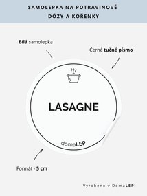 LASAGNE  – bílá samolepka na dózu, tučné písmo, 5 cm | DomaLEP