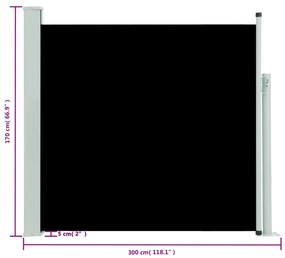 vidaXL Zatahovací boční markýza/zástěna na terasu 170 x 300 cm černá