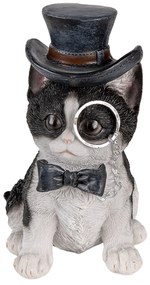 Dekorativní soška kočky s kloboukem a lupou - 11*9*17 cm