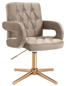 LuxuryForm DESIGN Otočná židle BOSTON VELUR na zlatém kříži - latte