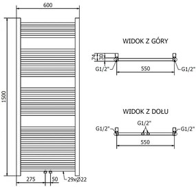 Mexen Mars, elektrické topné těleso 1500 x 600 mm, 600 W, zlatá lesklá, W110-1500-600-2600-50