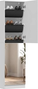 HOMCOM úzký úsporný botník s celozrcadlem, 5 textilních polic, otočné tlumené dveře, pojme 12 párů, 50 x 20 x 180 cm, bílý | Aosom