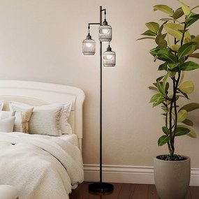 Costway Stojací lampa 173 cm lampa na čtení s 3 E27 zásuvkami a nožním – černý